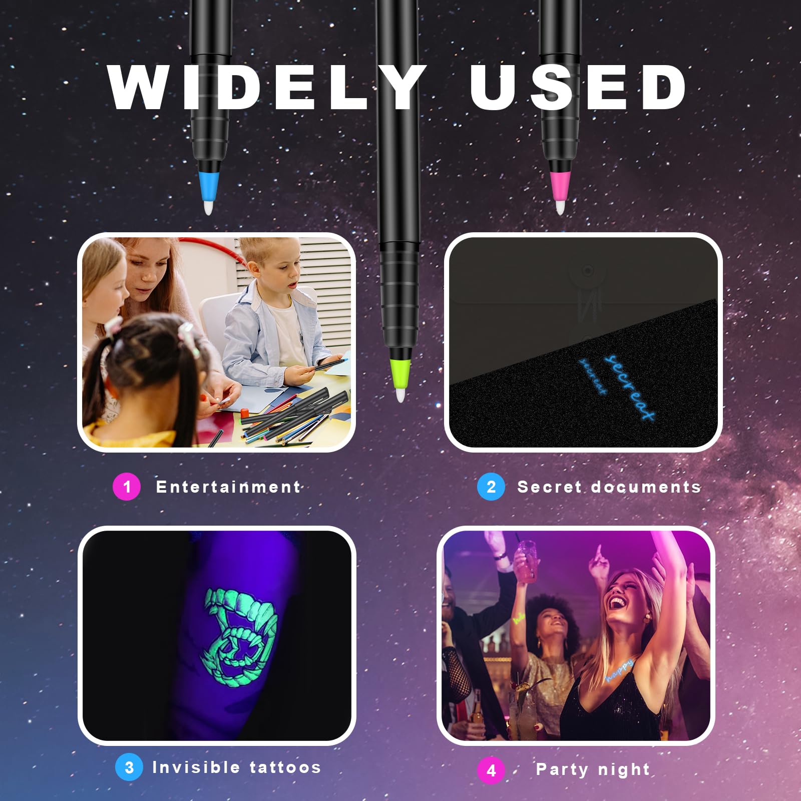 Daemson Invisible Ink Pen, Spy Pen with 9 PCS Mini UV LED Keychain Flashlight, Disappearing Ink Magic Pen with Black Light Markers for Secret Notes, Fit for Christmas Halloween Holiday Gifts (9 PCS)