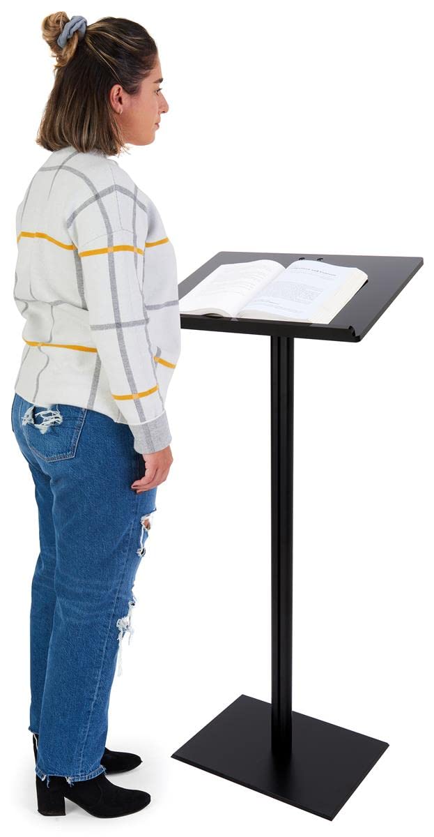 Displays2go CLRLECBNDB Floor Standing Speaking Podium, Slanted Top, Quick Assembly, Black