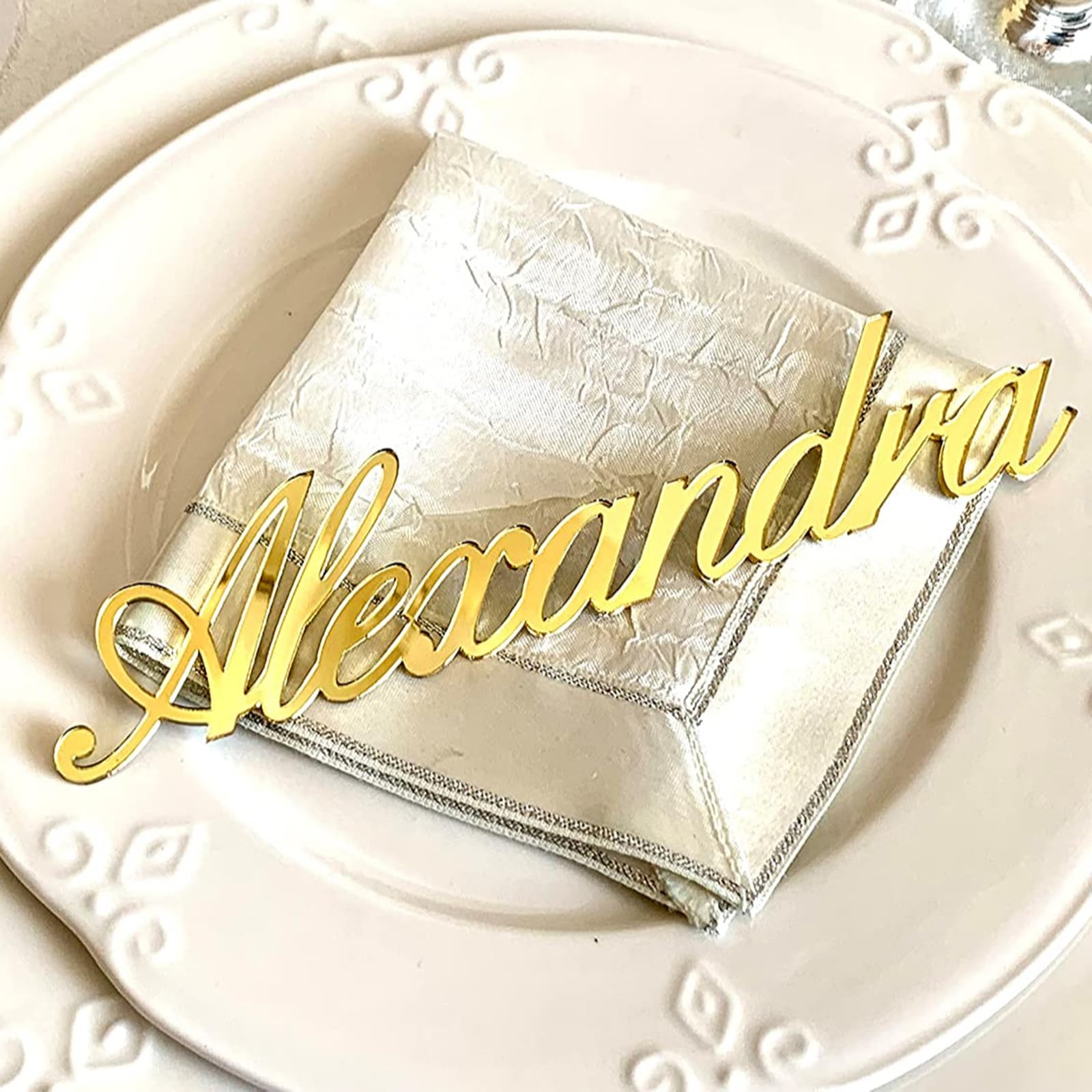 IEK Gold Wedding Place Cards Personalized Acrylic Laser Cut Names Place Name Settings Guest Name Tags Wedding Signs Acrylic Reserved Signs for Wedding