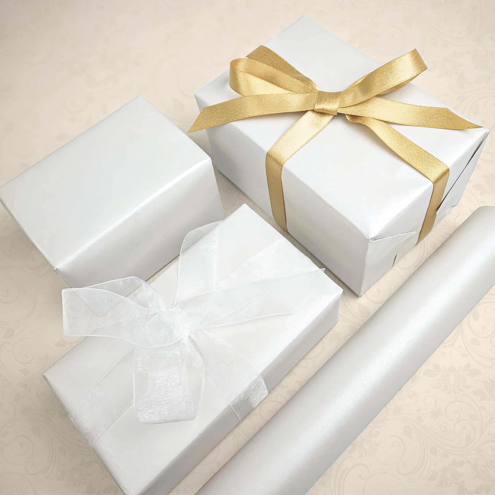 LDGOOAEL Mini Short Wrapping Paper Roll (17 inches X 32.8 feet) - Solid Color Pearly White for Birthday, Wedding, Baby Shower