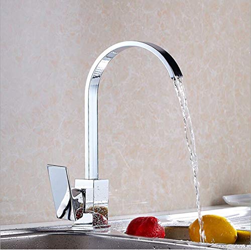 TSHH Square Kitchen Sink Faucet Single Handle One Hole Mixer Tap Kitchen Bath Faucet,Polished Chrome,FC1027