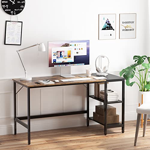 SogesHome 55inches Trestle Desk, Home Office Computer PC Desk with 2-Tier Shelves, Working Gaming Desk Study Desk Workstation Writing Table for Bedroom Living Room, School, Apartment