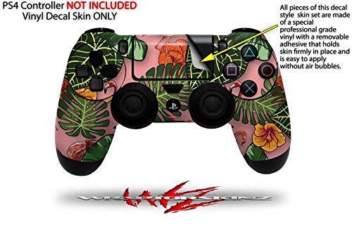 WraptorSkinz Vinyl Decal Skin Compatible with Sony PS4 Controller PlayStation 4 Original Slim and Pro Famingos and Flowers Pink (Controller NOT Included)