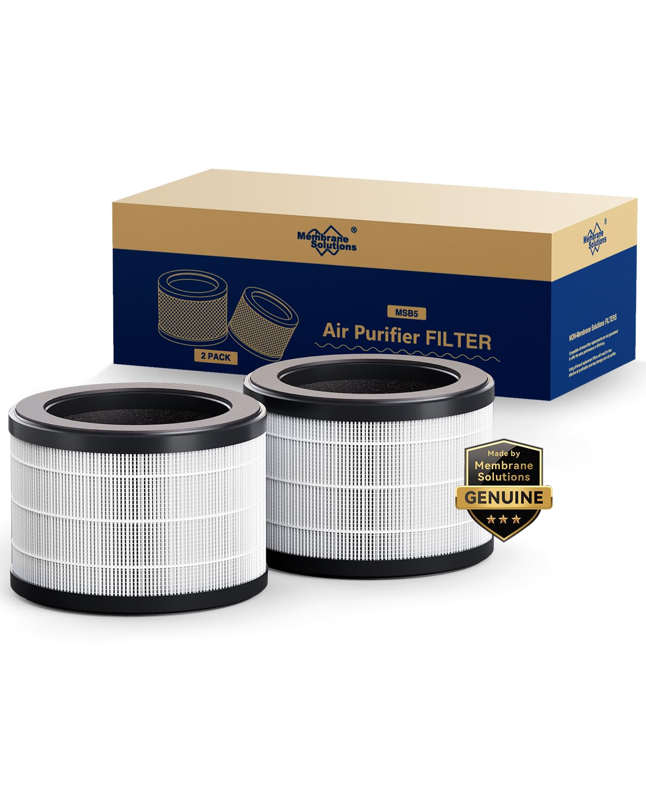 Genuine MSB5 Air Purifier Filter Replacement, 3-in-1 High-Efficiency H13 True Hepa Air Filter Replacement for Smoke Pollen Dander Hair Smell-Standard Version (2 Pack)