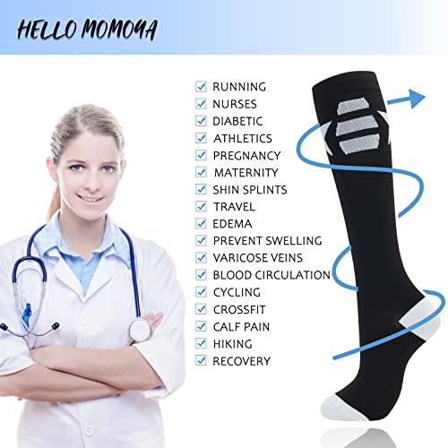 hello momoya Compression Socks for Women Men Knee High Support Socks 8 Pairs Pregnancy, Nurses, Running, Flying, Athletic