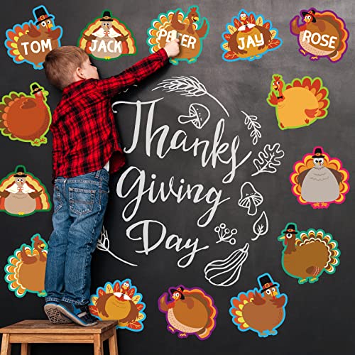 Whaline 45Pcs Thanksgiving Turkey Cutouts with 100Pcs Glue Points 9 Style Cartoon Turkey Pattern Paper Cut-Outs Bulletin Board Paper Cutting Decor for School Classroom Thanksgiving Party Supplies