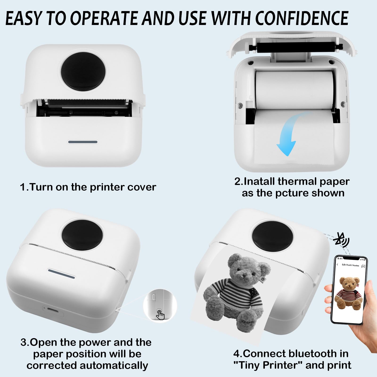 MXiiXM Mini Sticker Printer, Portable Pocket Smart Inkless Thermal Printer with 13 Roll Papers, Bluetooth Mini Printer for Notes, Photos, Stickers, Labels, Receipts (Pink)