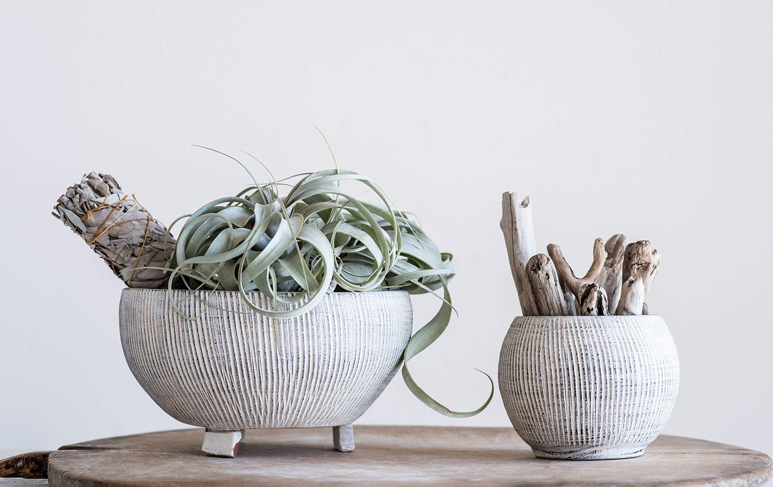 Distressed Cream Terracotta Planter with Fluted Texture
