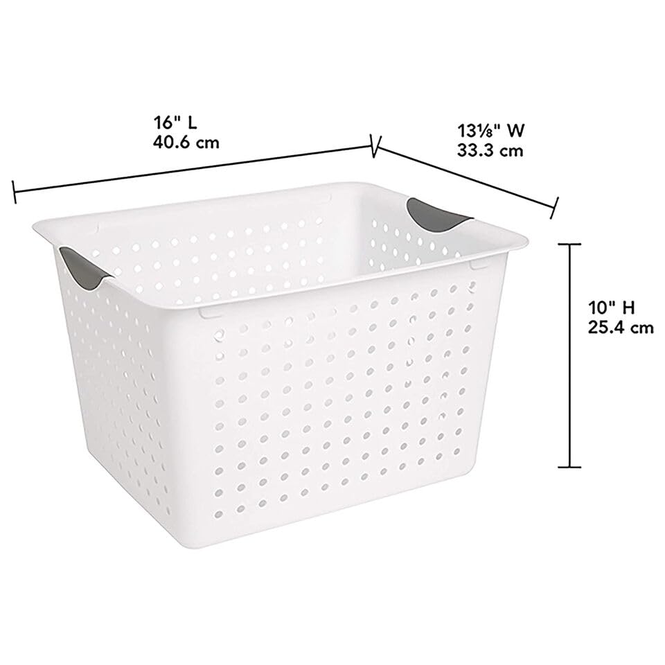 IFFANY Large Deep Durable Ultra Plastic Storage Basket Tote, White (6 Pack), IFFANY+97