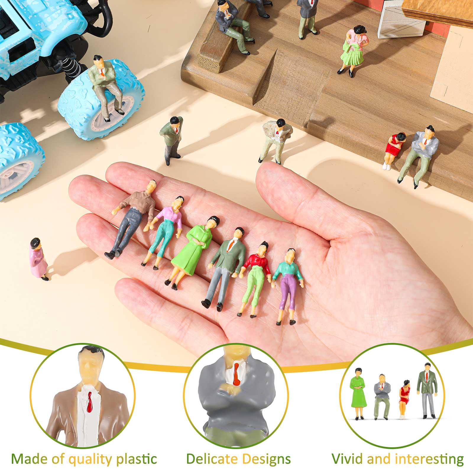 Juexica 50 Pcs Mini People Figurines 1: 50 Scale Model Trains Architectural Painted People Figures Tiny People Plastic Miniature Figurines Sitting Standing People for Miniature Scenes (Stylish Style)
