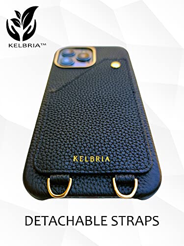 KELBRIA Crossbody iPhone 13 Pro Max Case with Card Holder for Women β Leather iPhone 13 Pro Max Case with Strap β iPhone 13 Pro Max Wallet Case for Women β Black Pebble Leather