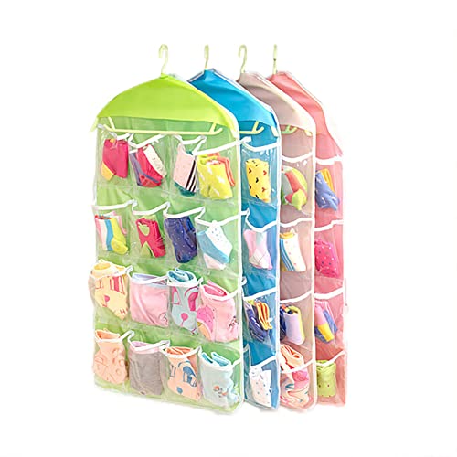 HTDBKDBK Closet Hanging Organizer with Clear Pockets & Metal Hanger, 16-Pocket Wall Shelf Wardrobe Storage Bags Hanging Shelves, Beige