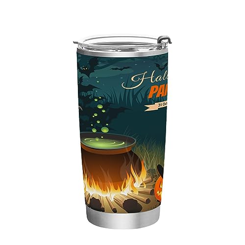 Jihqo Happy Halloween Theme Tumbler with Lid and Straw, Insulated Stainless Steel Tumbler Cup, Double Walled Travel Coffee Mug Thermal Vacuum Cups for Hot & Cold Drinks 20oz