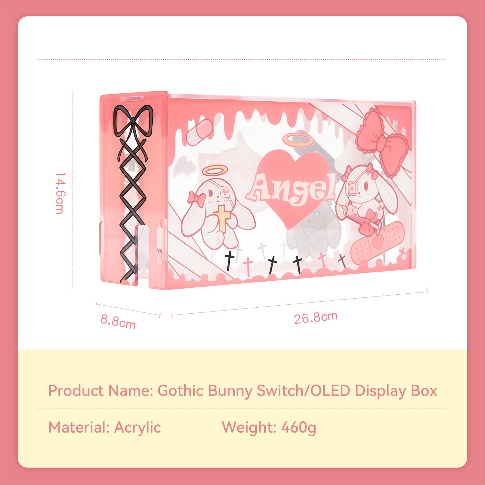 GeekShare Acrylic Clear Dust Display Box Cover for Switch/OLED Dock, Assemble Waterproof Cover Case Compatible with Nintendo Switch/OLED Charging Dock Accessories - Gothic Bunny