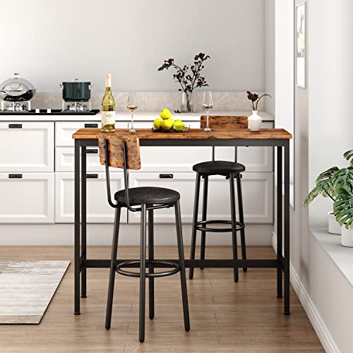 HomSof 3-Piece Farmhouse Counter Height Dining Set, Table and 2 Bar Stools with PU Soft Seat and Backrest, Rustic Brown_3pcs