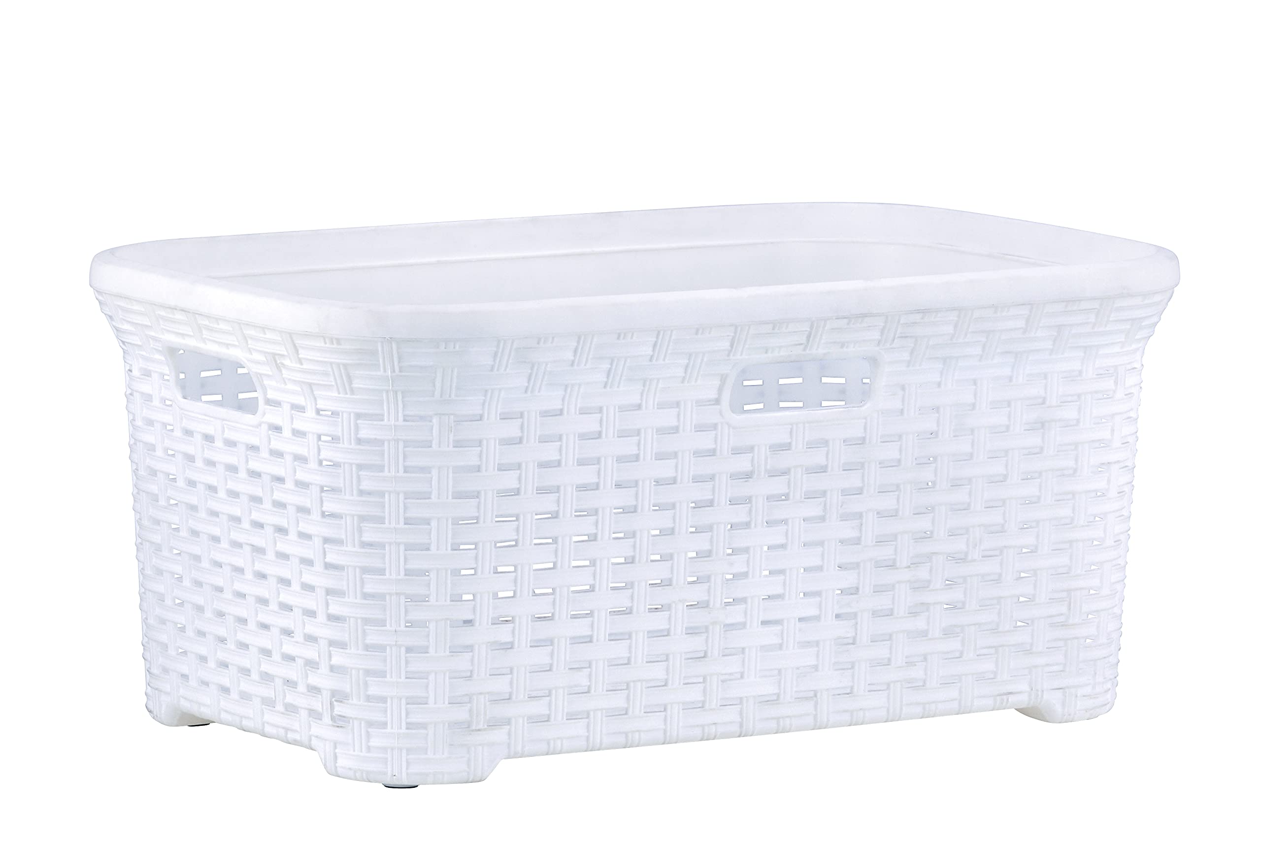 Superio Wicker Style Laundry Basket with Cutout Handles 50 Liter White Easy Storage Dirty Clothes in Washroom, Bathroom, or Bedroom