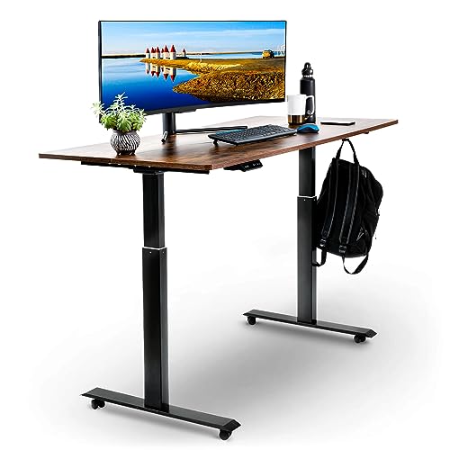 SuperHandy Standing Desk Adjustable Height (63'' x 30'') w/Wireless Charging, USB-C & AC Outlets, 3 Memory Presets - Large Electric Sit-Stand Adjustable Height up to 49'' - Rustic Wood