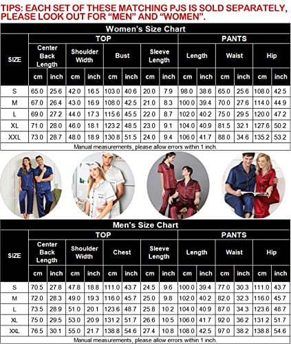 SWOMOG Women Satin Silk Pjs Sets Short Sleeve Top & Pants Soft Loose Loungewear Matching Couple Pajamas Sets Navy Blue
