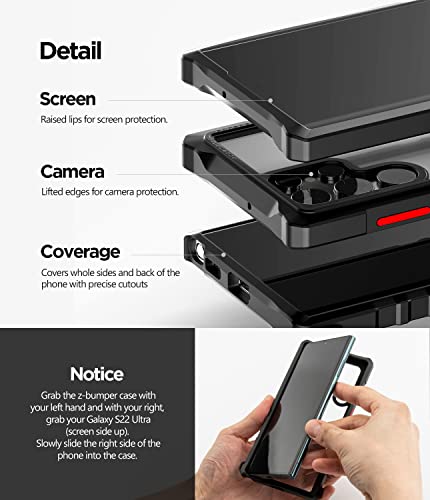 GOOSPERY Z Bumper Compatible with Galaxy S22 Ultra Case [Free Strap Included] Shock Absorbing Dual Layer Structure TPU Edge Crystal Clear PC Back Cover with Shoulder Strap - Black