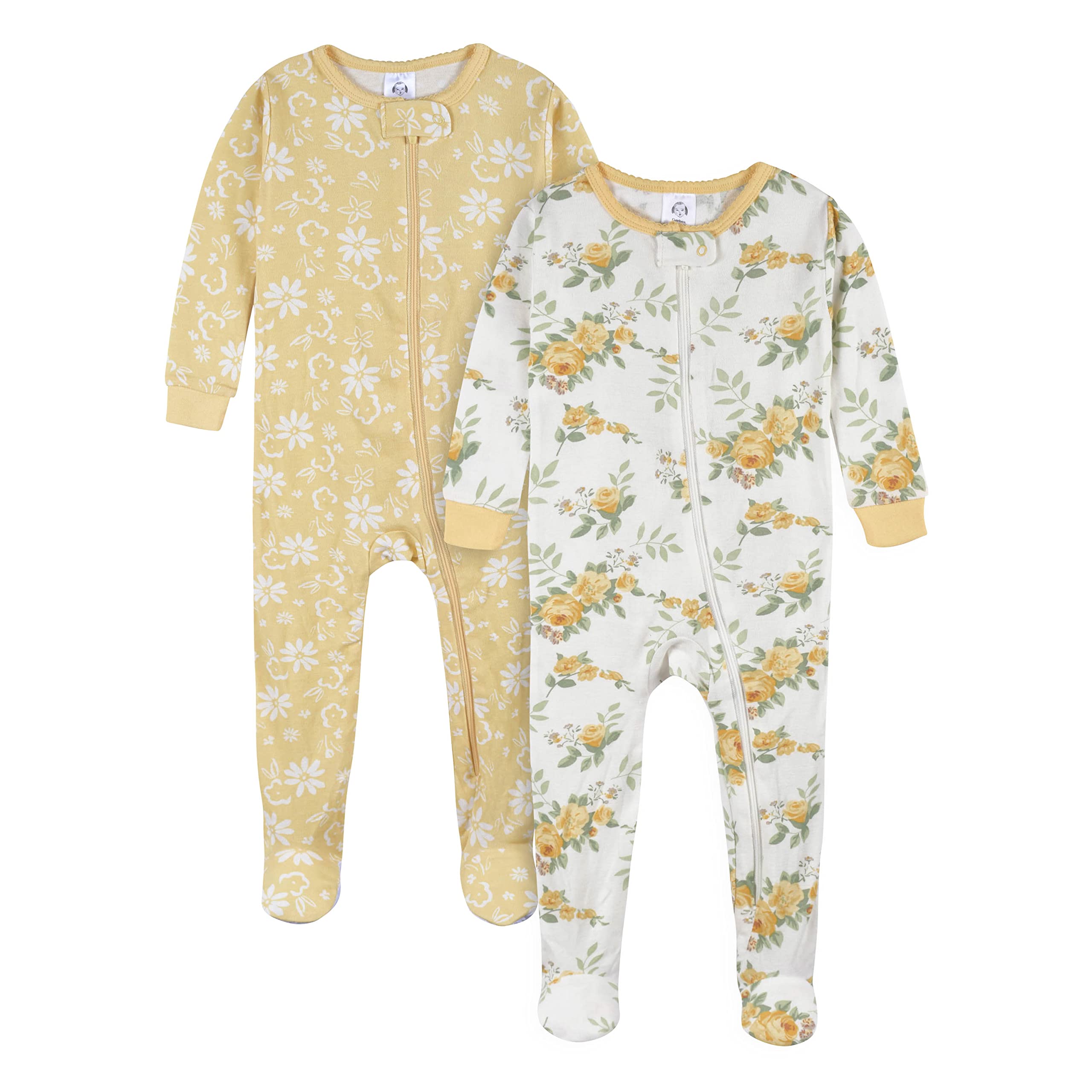 Gerber Baby Girl's 4-Pack Footed Pajamas, Roses and Fox, 2T