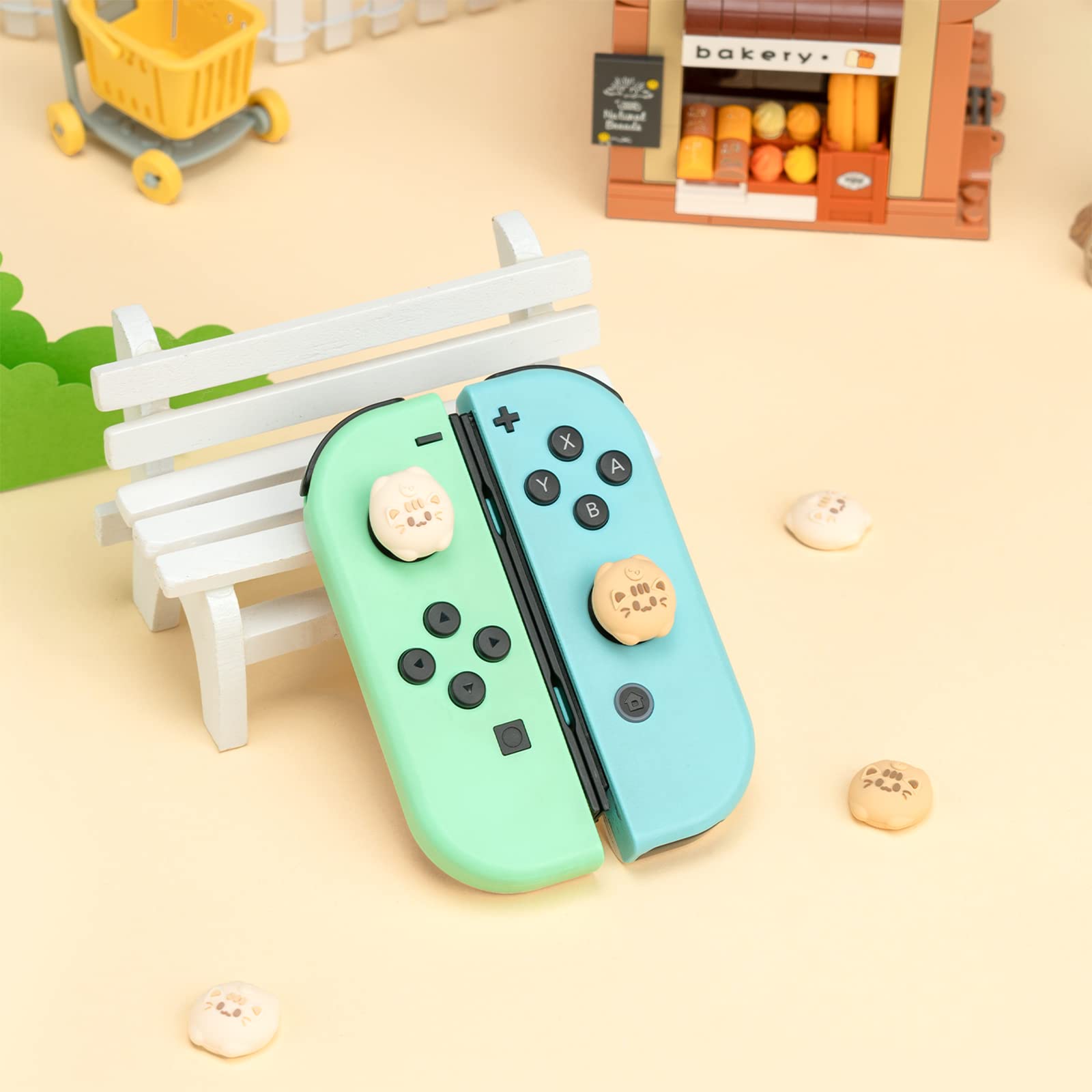 GeekShare Cute Silicone Joycon Thumb Grip Caps, Joystick Cover Compatible with Nintendo Switch/OLED/Switch Lite,4PCS - Milk Tea Cat