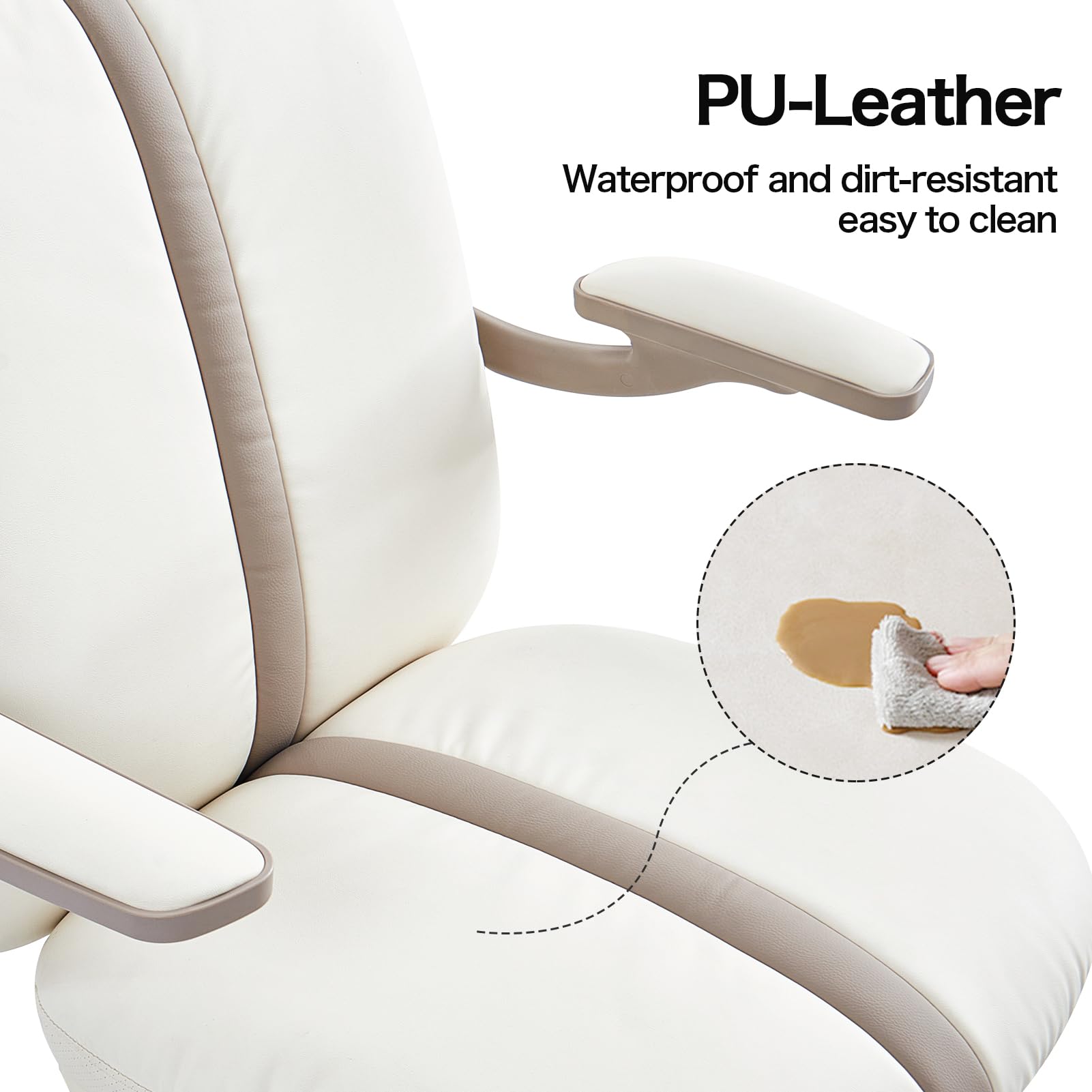 LEAGOO Home Office Desk Chairs with Wheels, Small Desk Chair with Mid-Back, Comfy Flip-up Arms Adjustable PU Leather Swivel Computer Chair, Ergonomic Task Chair for Space Saving, Bedroom, Study, White