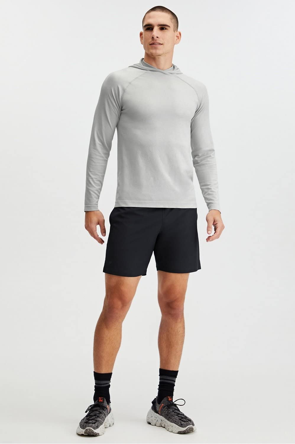 Fabletics Men's The Fundamental Short, Workout, Running, Training, Gym, Yoga, Ultra Lightweight, Athletic, 7" Inseam, M, Fire