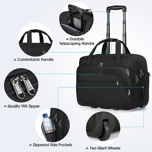 Rolling Laptop Bag Women Men Rolling Briefcase for Women with Wheels 17.3 Inch Rolling Computer Bags Laptop Case for Work Travel Business Laptop Roller Bag Overnight with RFID Pockets Carry on, Black