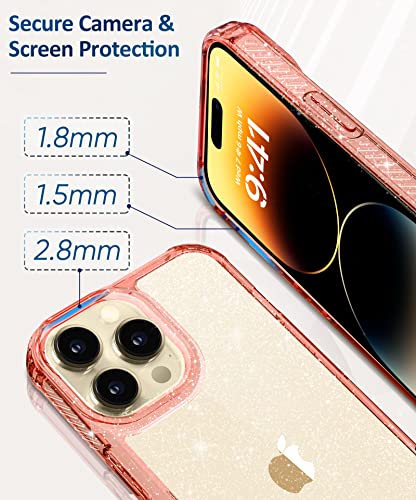 MIODIK for iPhone 14 Pro Max Case Clear Glitter, with Screen Protector + Camera Protector, [Military-Grade Protective] [Non-Yellowing] Slim Shockproof Women Cute Bumper Cover 6.7" 2022 (Sparkle Pink)