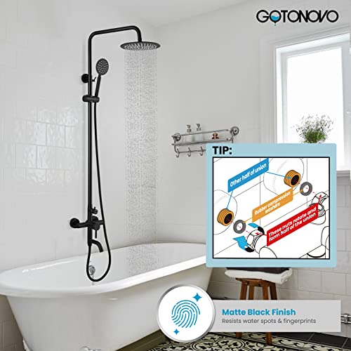 gotonovo Shower faucet Set Matte Black Triple Function with Adjustable Hand Sprayer and Tub Spout SUS 304 Stainless Steel 8 Inch Rainfall Shower Head Bathroom Shower Fixture Wall Mount Complete Set