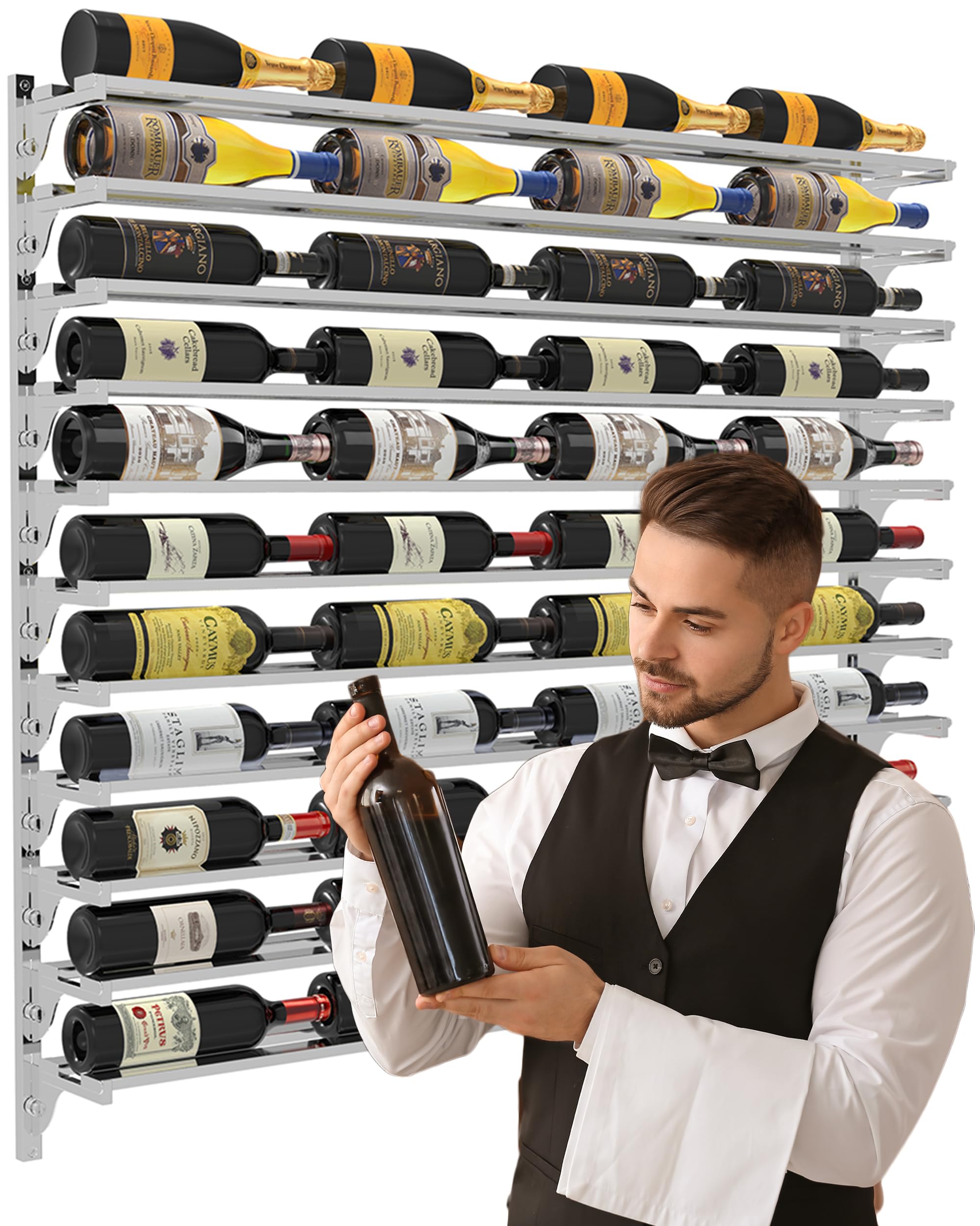 DLDIRECT Diamond Life Reserve Hanging Wine Rack - 1 Bottle Deep 4'H x 4'W (44 Bottles) - Wall Mounted Wine Bottle Holder Metal Modern Wall Wine Rack - Customizable Wine Bottle Rack Wall Mounted