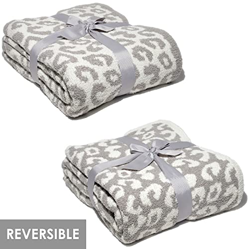 Luxury Wild Leopard Throw Blanket - Super Soft Cozy Cable Knitted Throw Blanket, Plush Polyester Blanket, Reversible Chic Blankets, Sweet Dreams Design for Bed, Sofa, Chair, Couch, Travel (Gray)