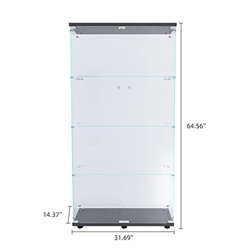 Zacis Modern 4-Tier Tempered Glass Display Case, Floor-Standing Showcase Display Cabinet with Lock, Display Shelf Curio Cabinet with Glass Doors for Collectibles, Trophy, Action Figures, China