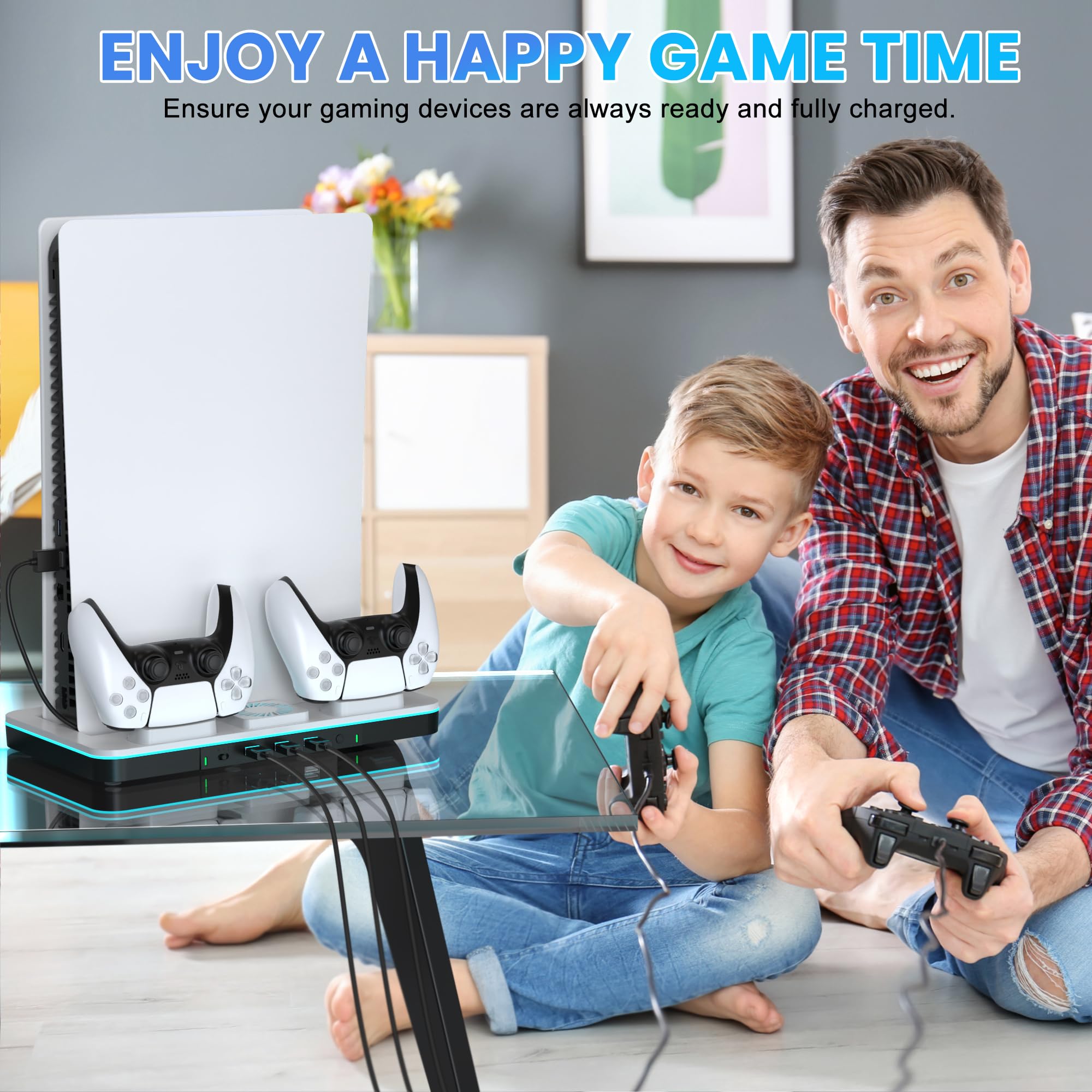 CODOGOY Upgraded PS5 Cooling Stand with Controller Charger, Cooling Station for PS5 Disc & Digital Editions, 2 Levels Adjustable Fans Speed, PS5 Charging Docking Station with 3 USB Ports (Black)