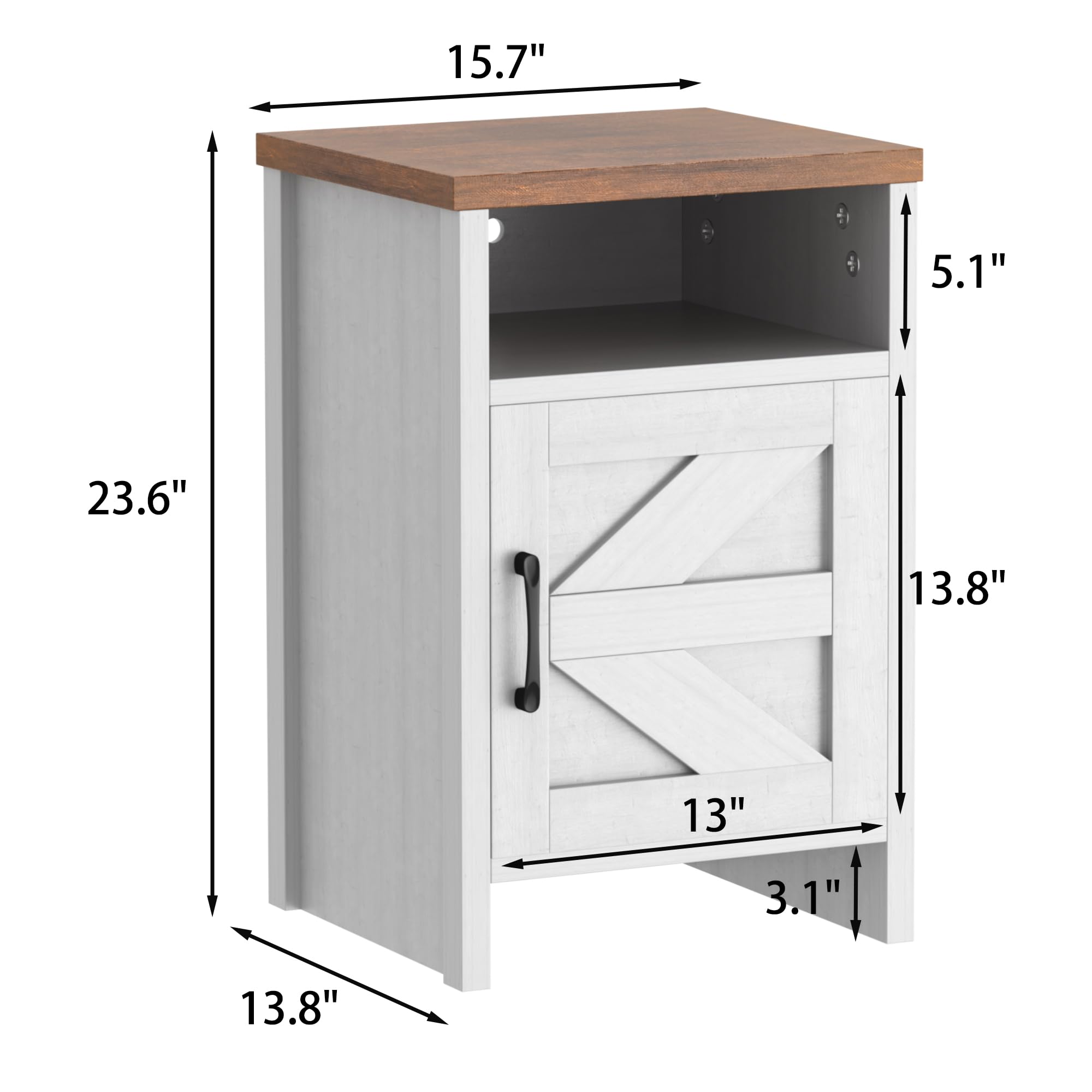 JUMMICO Farmhouse Nightstand, Modern Bedside Table with Barn Door and Shelf, Rustic End Table Side Table for Bedroom, Living Room (2, Grey)