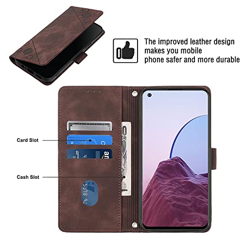 Compatible with OnePlus Nord N20 Wallet Case with Credit Card Slots Kickstand and a Wrist Strap Brown Leather Protective Cover with Embossed Design for 5G 6.43 inch
