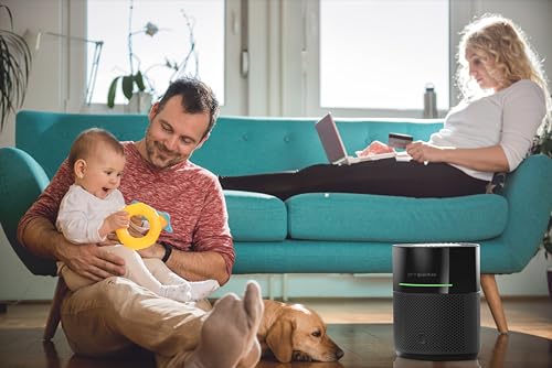 GermGuardian AirSafe+ Intelligent Air Purifier with 360° HEPA 13 Filter, Captures 99.97% of Pollutants, Wildfire Smoke, Large Rooms, Air Quality Sensor, UVC Light, Zero Ozone Verified, Black, AC3000B
