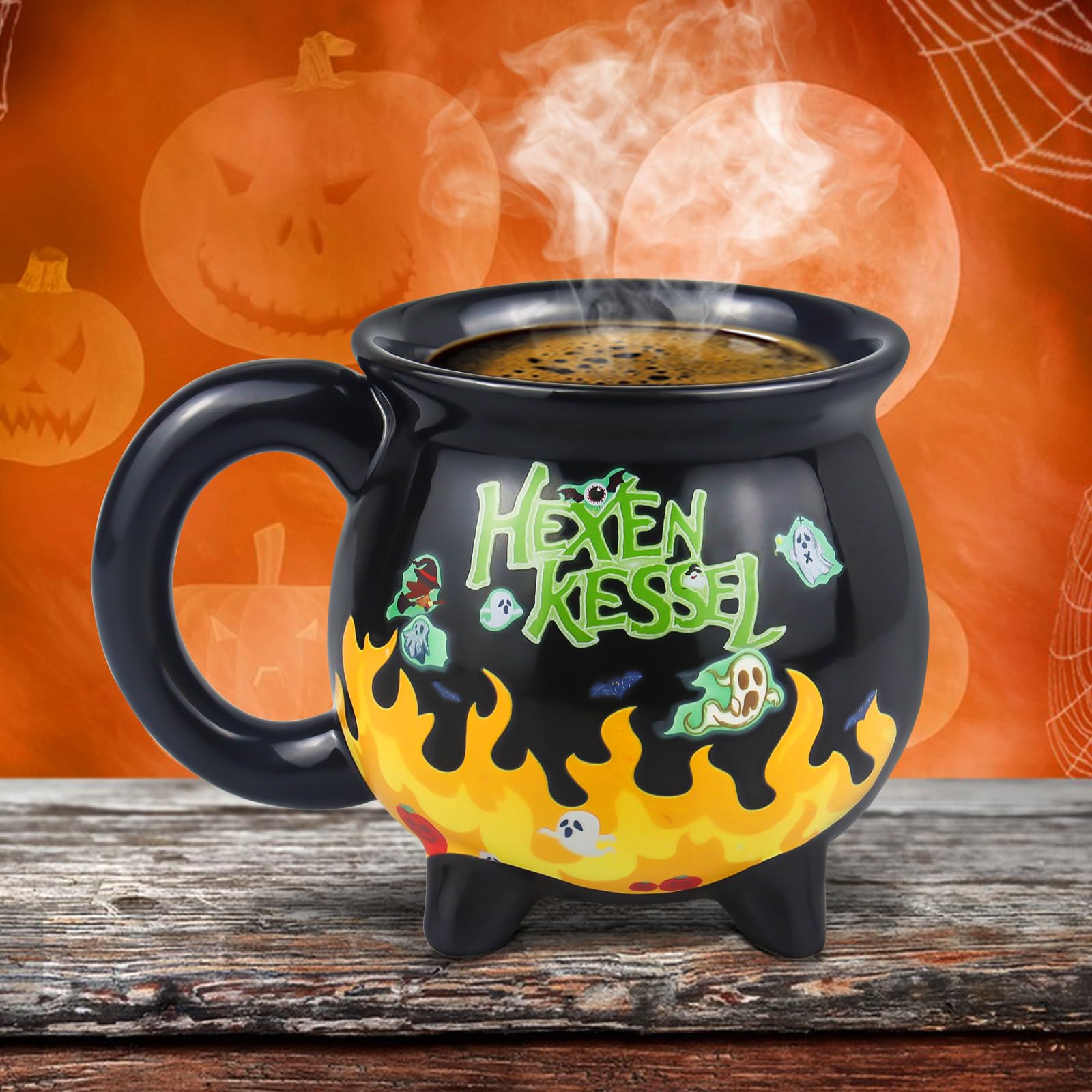 iMiibel Witch Brew Cauldron Mug, Halloween Ceramic Coffee Mug, 300ml/10oz, Color Changing Cauldron Mug, Cute Halloween Water Cups, Birthday Halloween Gifts