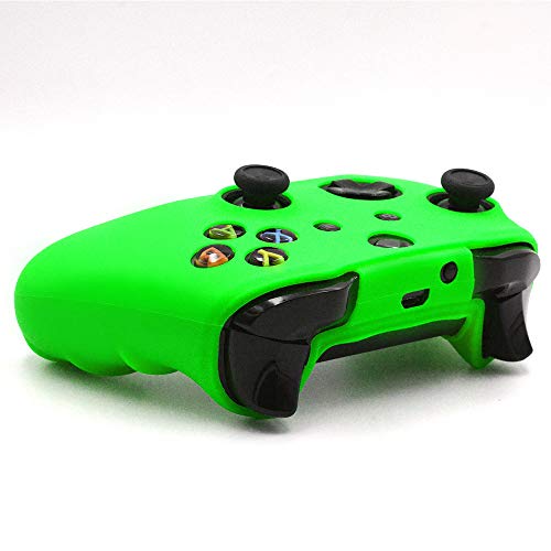 FOTTCZ Anti-Slip Soft Silicone Cover Skin Set for Microsoft Xbox One Controller which 1pcs Green Controller Skin + 8pcs Thumb Grip Caps
