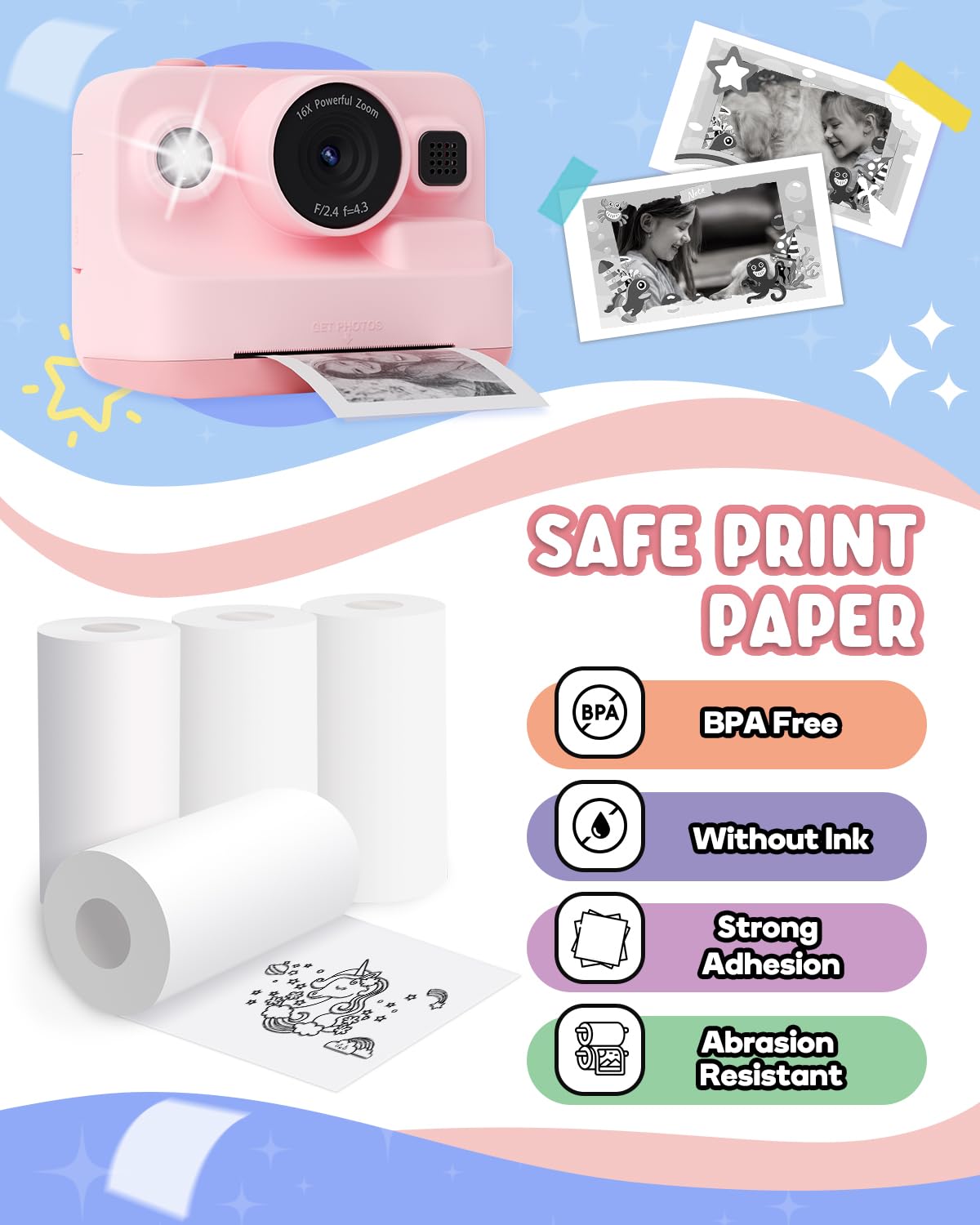 Dylanto Printing Paper, Printing Camera Refill Thermal Paper 10 Rolls, BPA Free