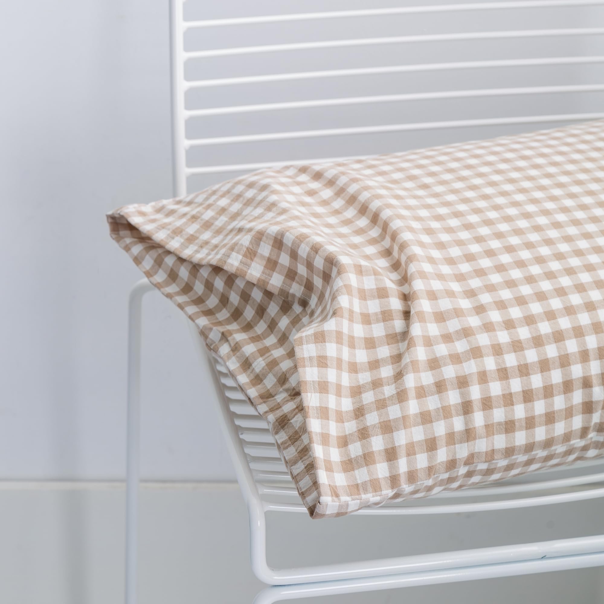 SUSYBAO Tan Gingham Duvet Cover King 100% Washed Cotton Beige Plaid Duvet Cover Set 3 Pieces 1 Checkered Grid Duvet Cover with Zipper Ties 2 Pillowcases Vintage Luxury Soft Gingham Bedding Set Durable