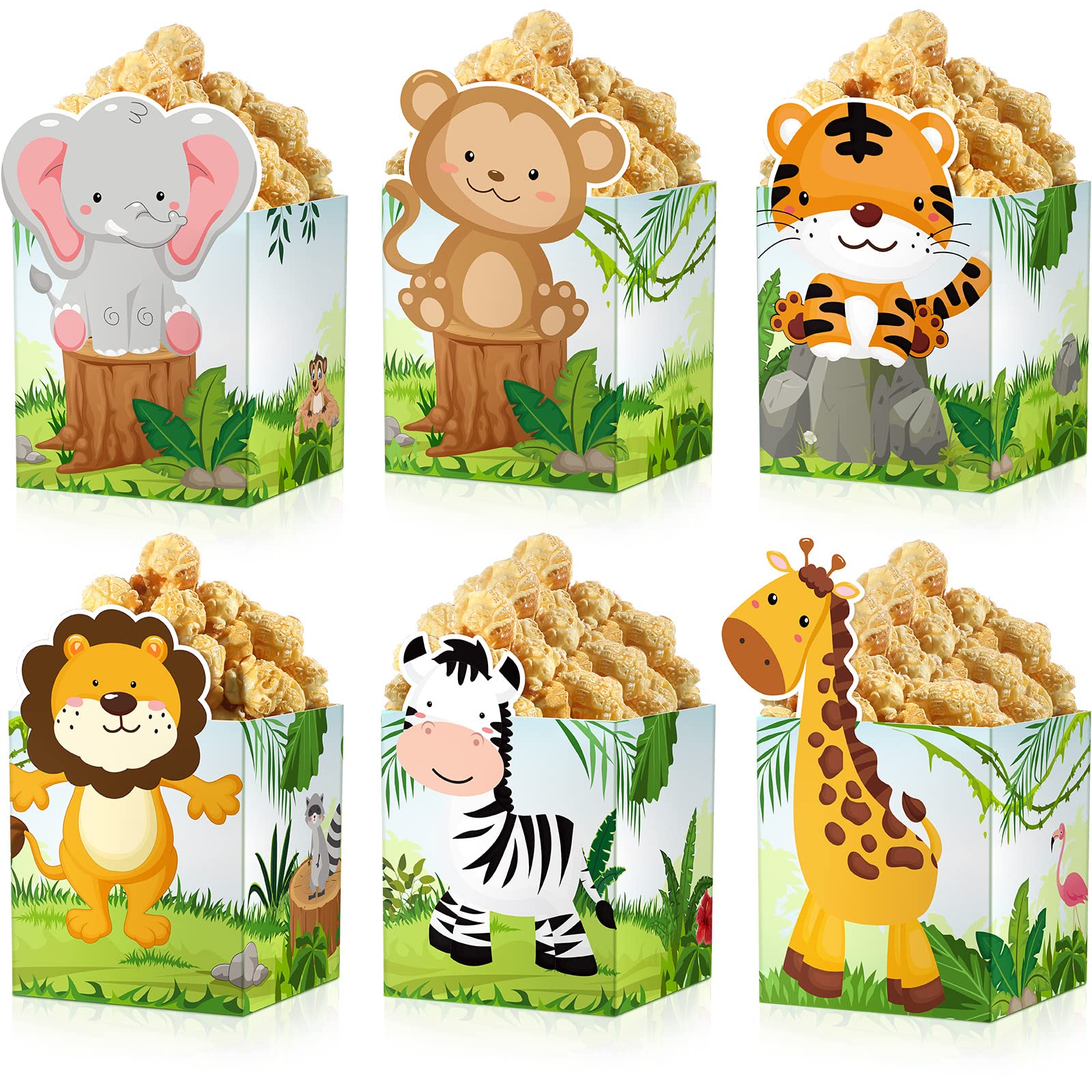 Jungle Safari Birthday Decorations Jungle Theme Popcorn Boxes Animal Popcorn Treat Boxes Popcorn Containers Jungle Theme Party Decoration Supplies Animal Party Baby Shower Favors Set of 24