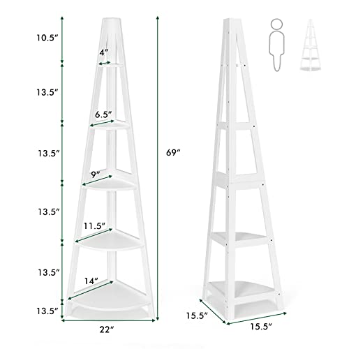 Tangkula 5 Tier Corner Shelf, 69 Inch Tall Corner Bookshelf, 5 Shelf Small Bookcase, Wooden A-Shaped Display Storage Rack, Corner Ladder Shelf Plant Stand for Living Room Home Office