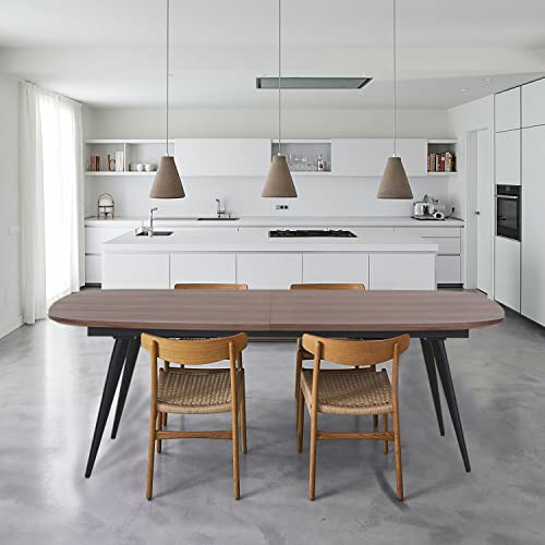 kevinplus Mid Century Dining Table, Extendable Modern Dining Table for 6-8 Person, 70.5'' & 90'' Wood Dinner Table with Metal Frame & Legs for Kitchen Living Room, Easy Assembly, Walnut