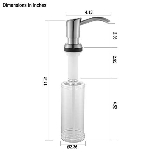 GORDEE Soap Dispenser for Kitchen Sink, Engineering Grade ABS Pump Head, Refill from The Top, Built in Sink Countertop with 11.8 OZ(350ML) PET Liquid Soap Bottle, F035 Brushed Nickel