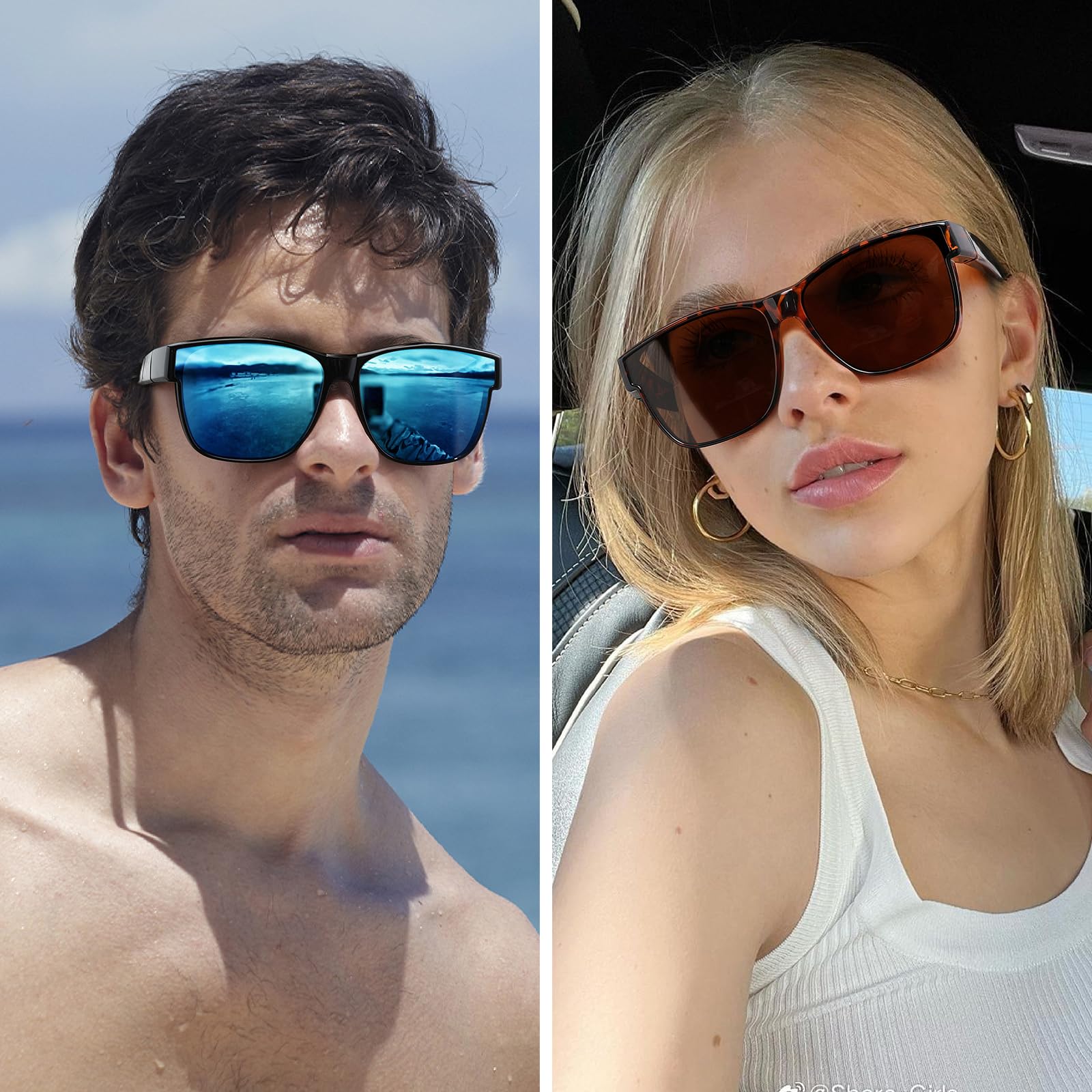 GEGURI Fit Over Glasses Sunglasses for Women Men, Oversized Round Sun Glasses Polarized 100% UV400 Protection