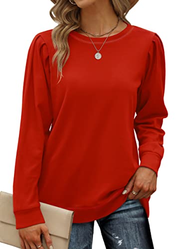 Geifa Sweaters for Women Casual Cozy Sweatshirts Long Sleeve Fashion Tops Red M
