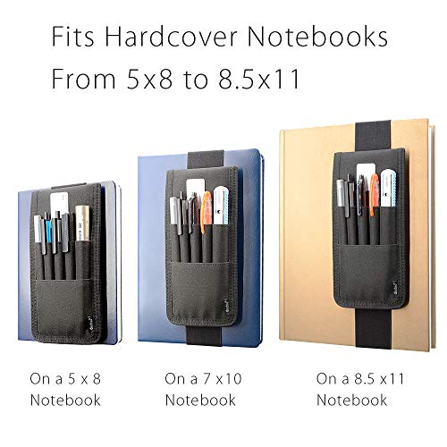 Pen Holder, Pencil Holder, Pen Sleeve Case for Hard Cover Journals, Notebooks, Books, Binders, Hold Multi Pens Pencils Rulers Durable Fabrics, Detachable, Elastic Band. Black.