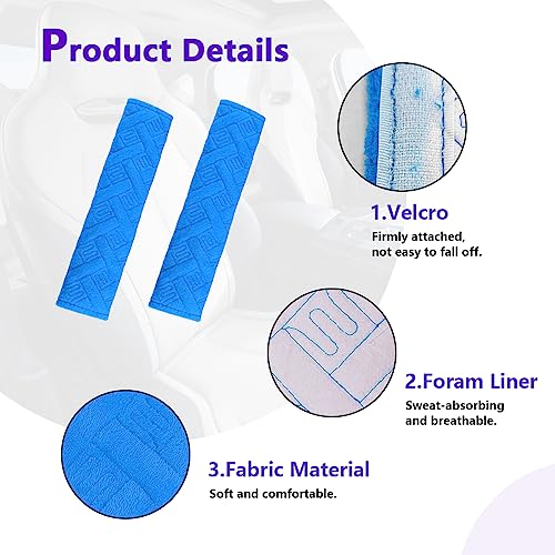 Kewucn Car Seat Belt Pads, 2 Pake Soft Comfort Seat Belt Shoulder Strap Covers Harness Pad to Protect Your Neck and Shoulder, Universal Vehicle Interior Accessories for Most Cars (Blue)