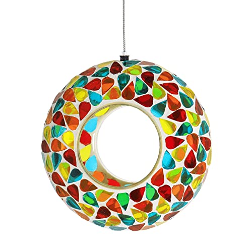 Home Craft Expressions Circular Mosaic Hanging Bird Feeder for Outdoor and Large Cages - for Small and Medium Birds Hand-Crafted Design